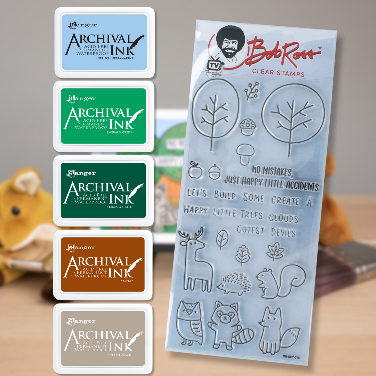 Bob Ross - Happy Little Critters Stamp & Ink Bundle – RubberStamps.com